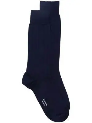 Paul Smith Ribbed Knit Organic Cotton Blend Socks - Blue