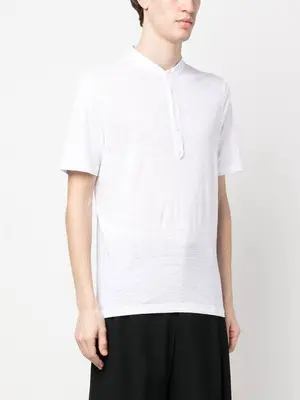 LARDINI Linen Band Collar Polo Top - White