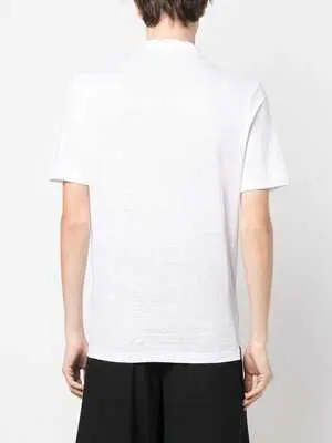 LARDINI Linen Band Collar Polo Top - White