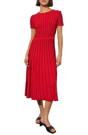 Ming Wang Stripe A-line Midi Sweater Dress