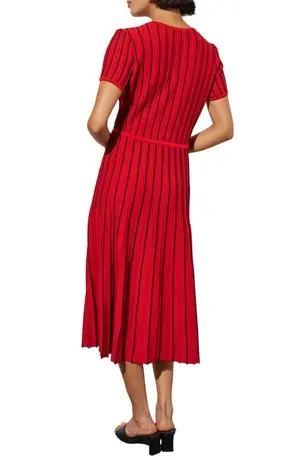 Ming Wang Stripe A-line Midi Sweater Dress