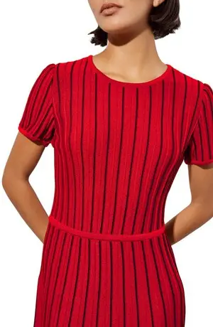 Ming Wang Stripe A-line Midi Sweater Dress