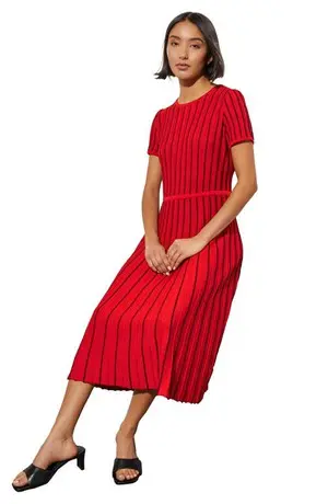 Ming Wang Stripe A-line Midi Sweater Dress