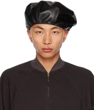 JULIUS Julius Black Faux-Leather Beret - Black