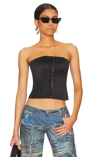 GUIZIO Satin Corset Top - Black