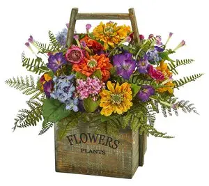 NEARLY NATURAL Mixed Floral Arrangement In Wood Basket Near Ly Natural - One-color