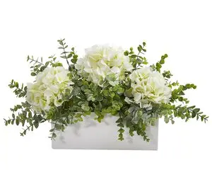 NEARLY NATURAL 15' Hydrangea & Eucalyptus Arra Ngement In Vase - One-color