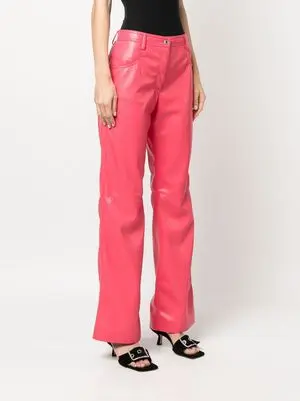 MSGM Faux-leather Straight-leg Trousers - Pink