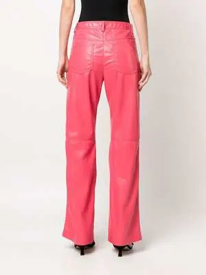 MSGM Faux-leather Straight-leg Trousers - Pink