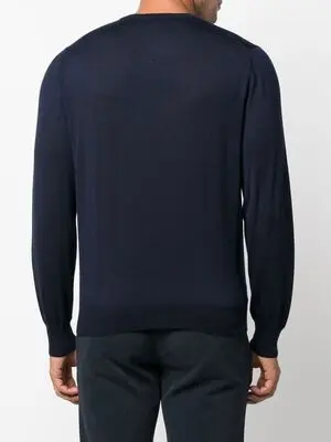 Canali Ribbed-knit Crew Neck Sweatshirt - Blue
