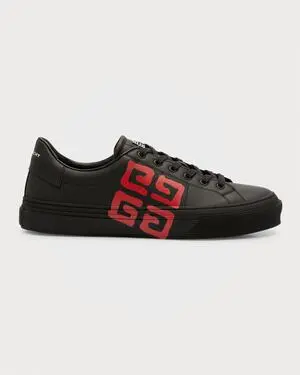 Givenchy Men's City Sport Leather Low-top Sneakers Black/dark Orange