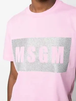 MSGM Logo-print Cotton T-shirt - Pink