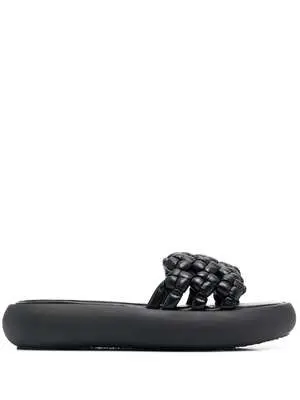 VIC MATIE Woven Leather Platform Slides - Black