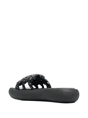 VIC MATIE Woven Leather Platform Slides - Black