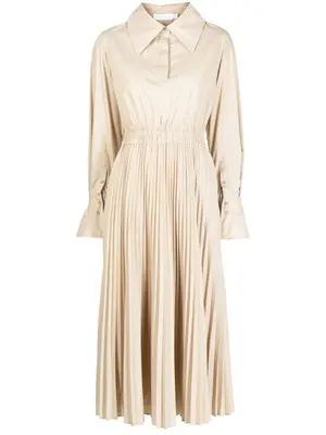 Simkhai Oversized-collar Pleated Shirt Dress