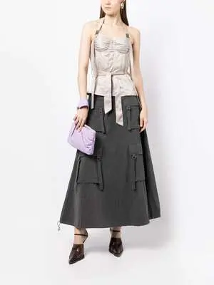 Rokh Bustier-detail Halterneck Top - Grey
