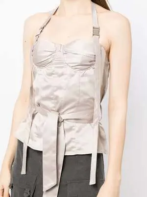 Rokh Bustier-detail Halterneck Top - Grey