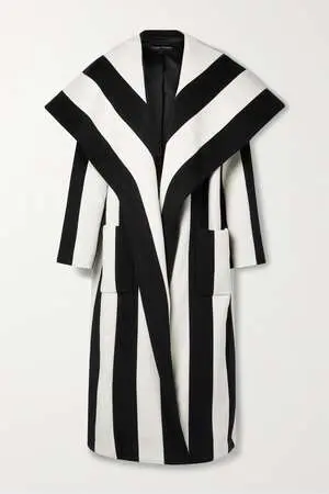 SERGIO HUDSON Draped Striped Wool And Cashmere-blend Coat