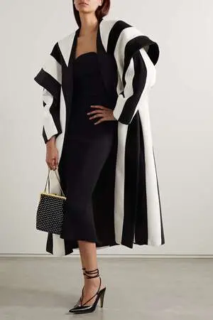 SERGIO HUDSON Draped Striped Wool And Cashmere-blend Coat