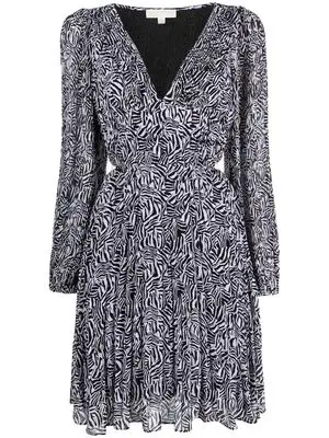 Michael Kors Pleated Zebra-print Mini Dress