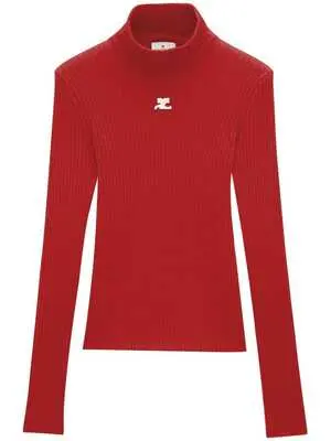 COURREGES Logo-embroidered Ribbed Sweater - Red