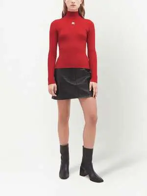 COURREGES Logo-embroidered Ribbed Sweater - Red