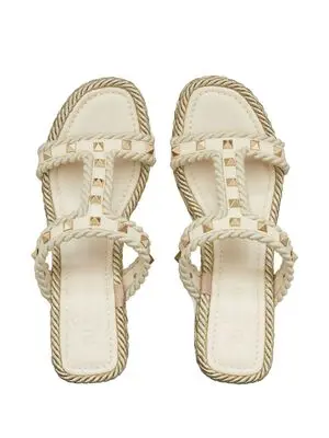 Valentino Garavani Rockstud Torchon 90mm Wedge Sandals - Neutrals