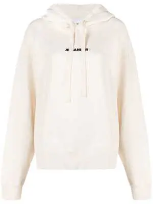 JIL SANDER Logo-print Drawstring Hoodie - Neutrals