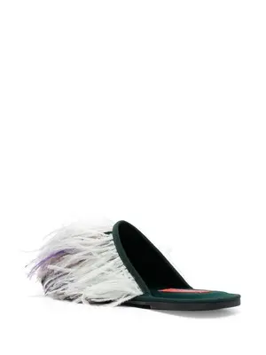 La DoubleJ Feather-trimmed Slippers - Green