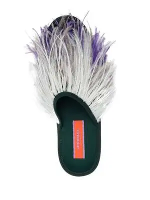 La DoubleJ Feather-trimmed Slippers - Green