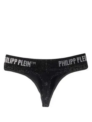 Philipp Plein Metallic Crystal-embellished Thong - Black