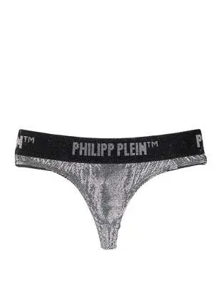 Philipp Plein Metallic Crystal-embellished Thong - Silver