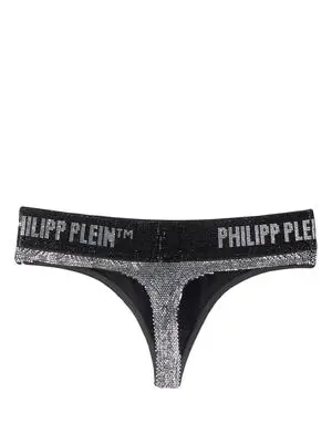 Philipp Plein Metallic Crystal-embellished Thong - Silver