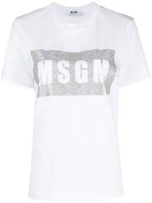 MSGM Logo-print Glitter T-shirt - White