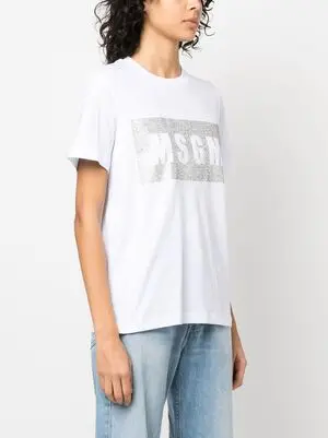 MSGM Logo-print Glitter T-shirt - White