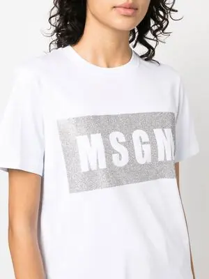 MSGM Logo-print Glitter T-shirt - White