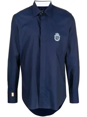 BILLIONAIRE Silver Cut Logo-print Shirt - Blue