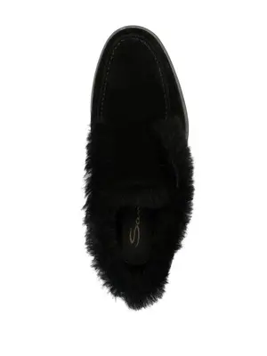 Santoni Slip-on Shearling Loafers - Black
