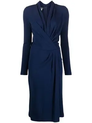 Alberta Ferretti Twisted-front Long-sleeved Midi Dress - Blue