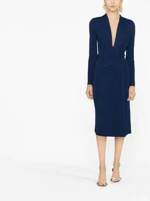 Alberta Ferretti Twisted-front Long-sleeved Midi Dress