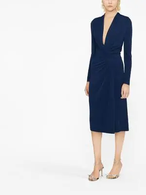 Alberta Ferretti Twisted-front Long-sleeved Midi Dress