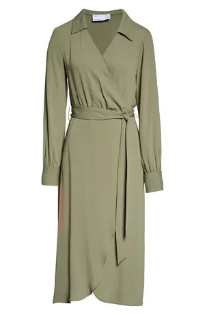 Asos Collared Long Sleeve Wrap Midi Dress