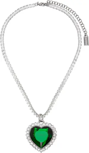 Vetements VETEMENTS Silver & Green Crystal Heart Necklace - Green