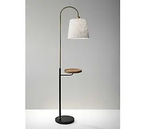 HOMEROOTS Black Metal Floor Lamp W/usb Charging Wood Shelf - One-color
