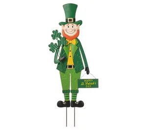 GLITZHOME 36' St. Patrick's Metal Leprechaun Ya D Stake - One-color