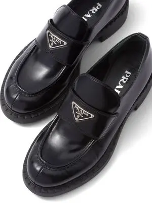 Prada Brushed Leather Loafers - Black