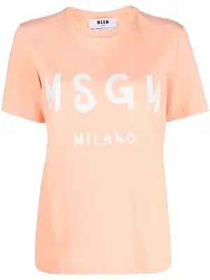 MSGM Logo-print Cotton T-shirt - Orange