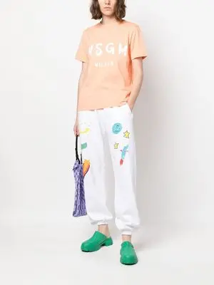 MSGM Logo-print Cotton T-shirt - Orange