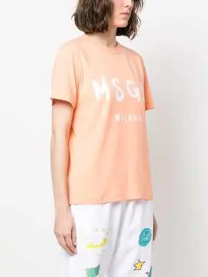 MSGM Logo-print Cotton T-shirt - Orange