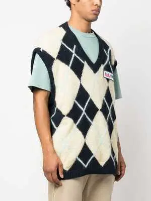 Palm Angels Logo-patch Argyle Knitted Vest